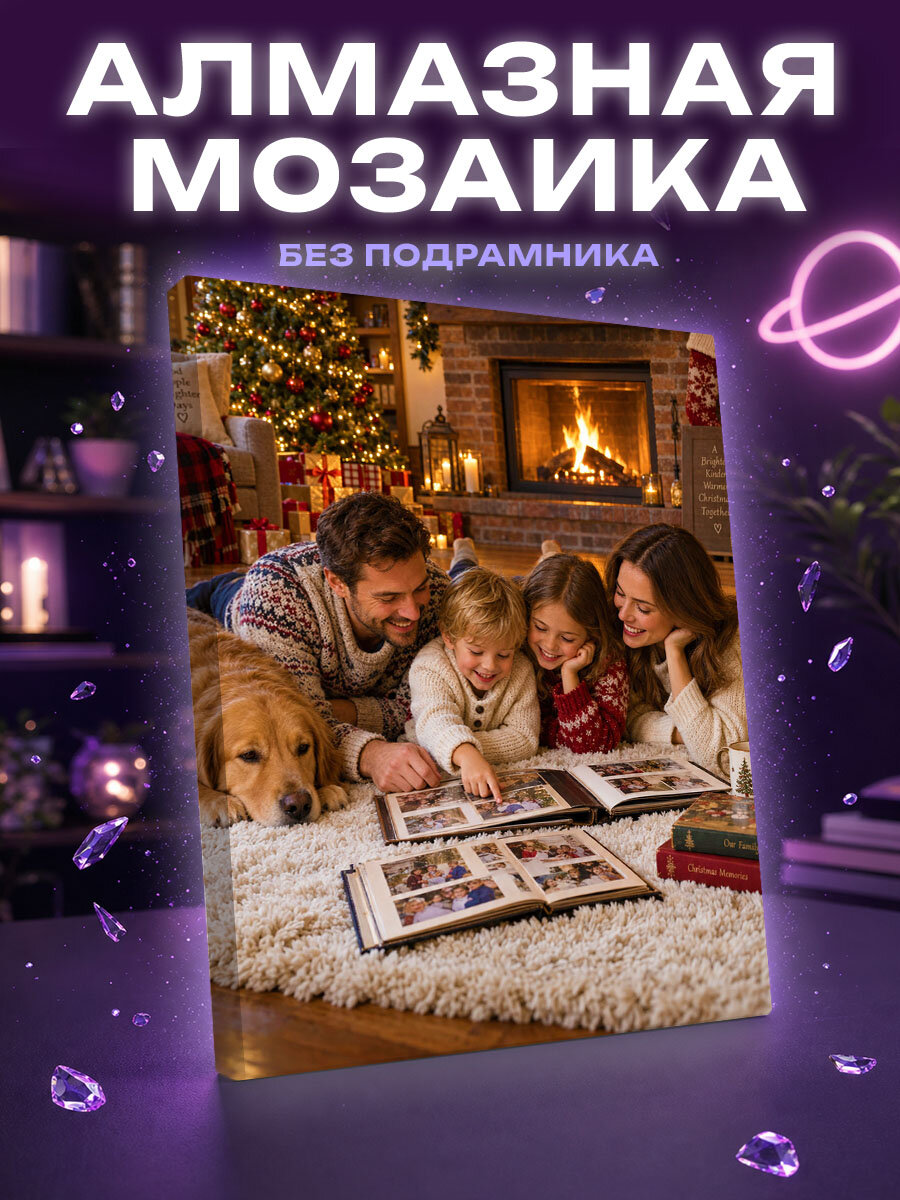 Алмазная мозаика Семейное счастье у рождественского камина