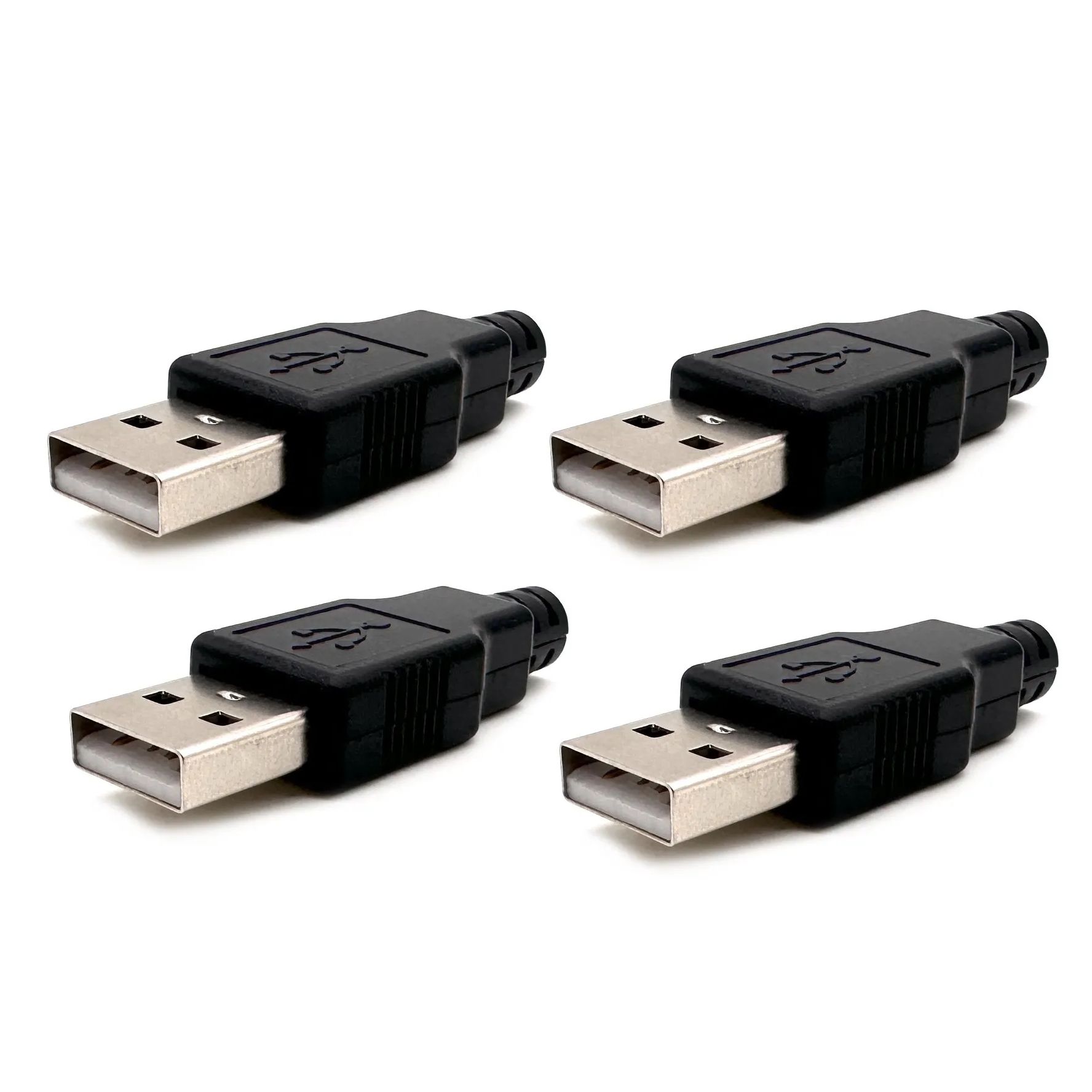 Разъем USB 2.0 штекер на кабель, разборный корпус, комплект - 4шт