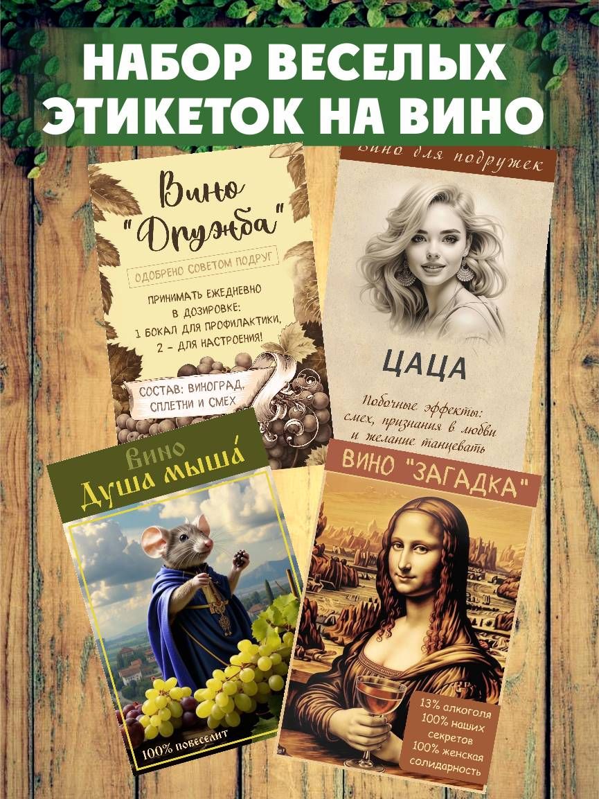 Веселый набор этикеток на вино, 4 шт, прикольные вещи для праздников - наклейки на бутылки