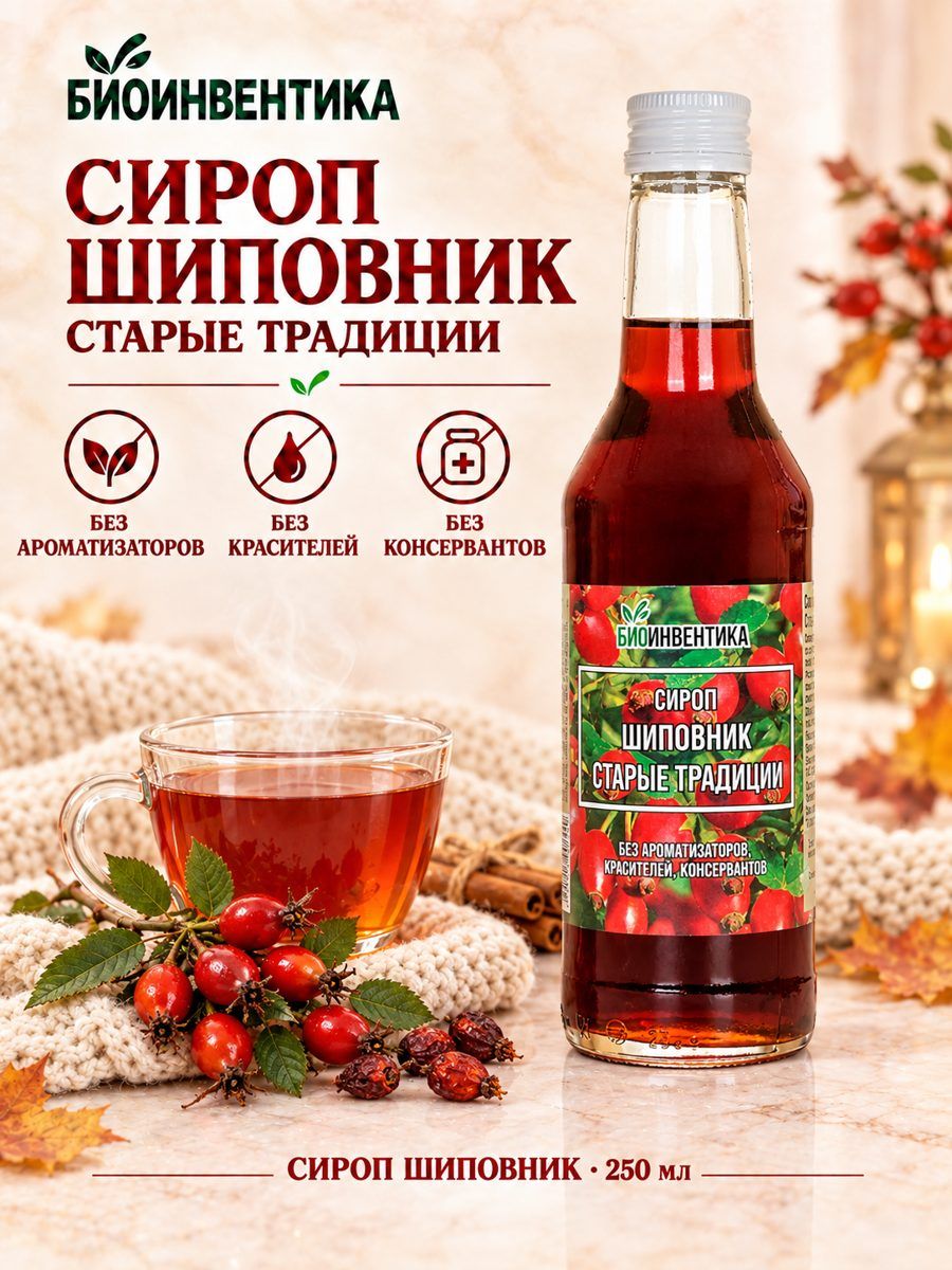 Сироп шиповника Биоинвентика "Шиповник. Старые традиции", 250 мл (для чая, коктейлей, лимонада, морса, десертов)