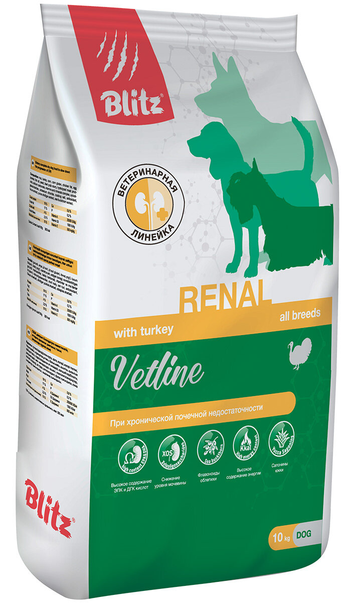 Корм сухой Blitz Vetline Renal для собак при хронической почечной недостаточности, 10 кг