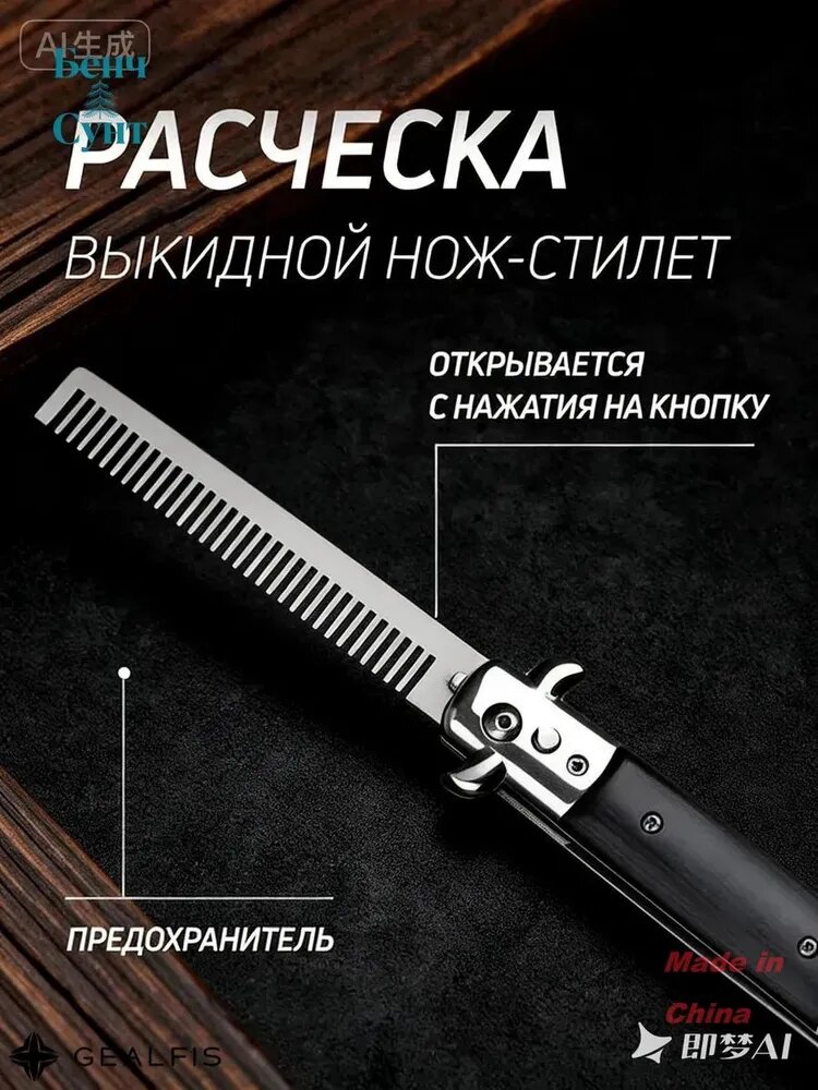 Расчёска складная выкидушка, цвет чёрный