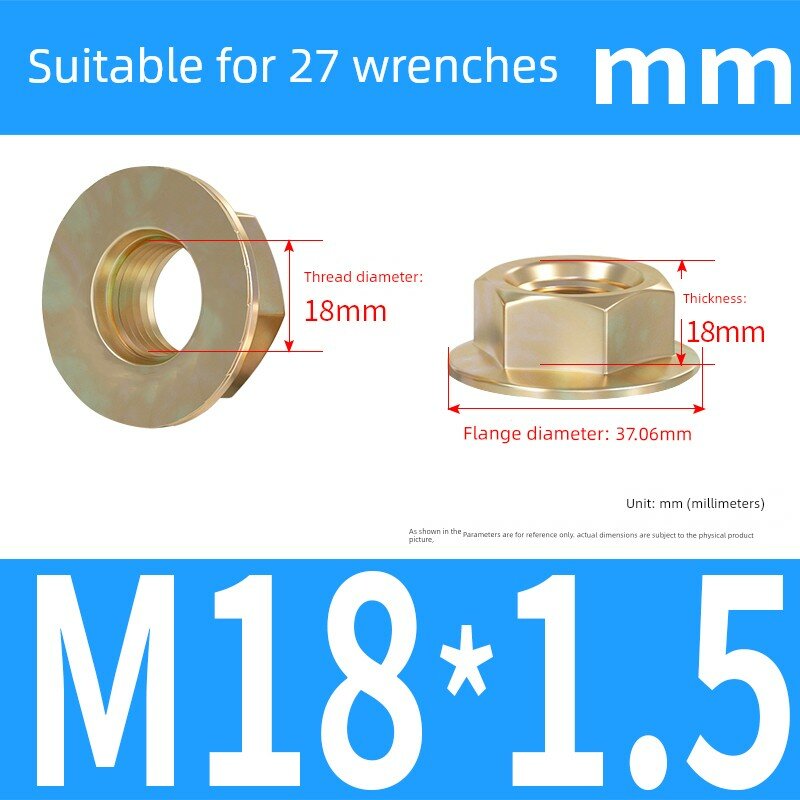 Фланцевая гайка с мелкой резьбой GB6177 М18*1.5, оцинкованное покрытие, 1 шт. для механического применения