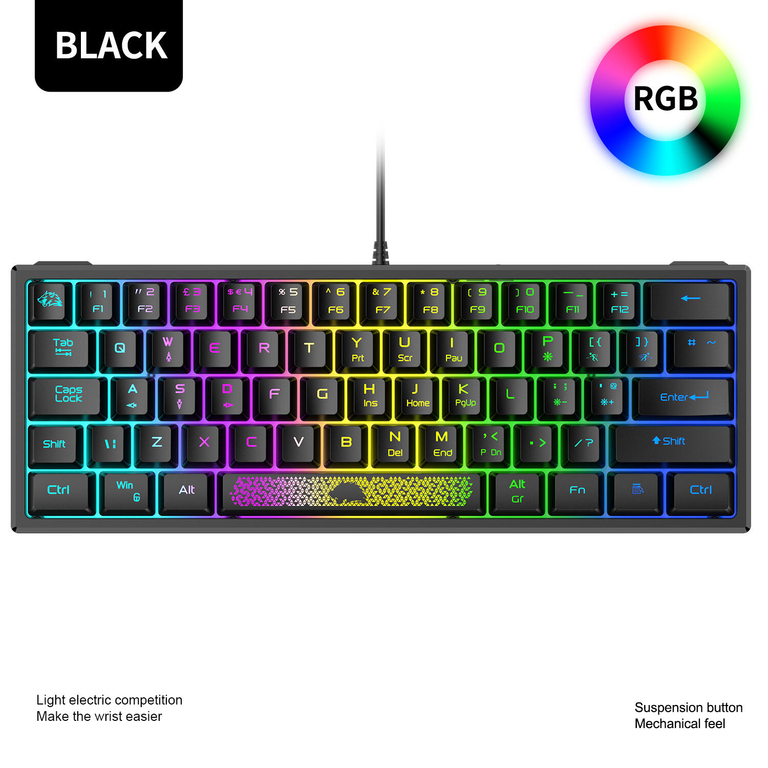 Игровая клавиатура FreeWolf K61RGB, мини-клавиатура с RGB-подсветкой, 60% клавиатура для киберспортивных игр на ноутбуке