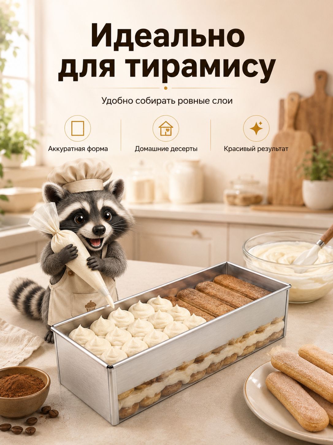 Форма для выкладки тирамису 1 шт, форма для выкладки 40 х 9.5 х 6 см, Прямоугольная, из нержавеющей стали, со съемным бортом, толщина 0,3мм.