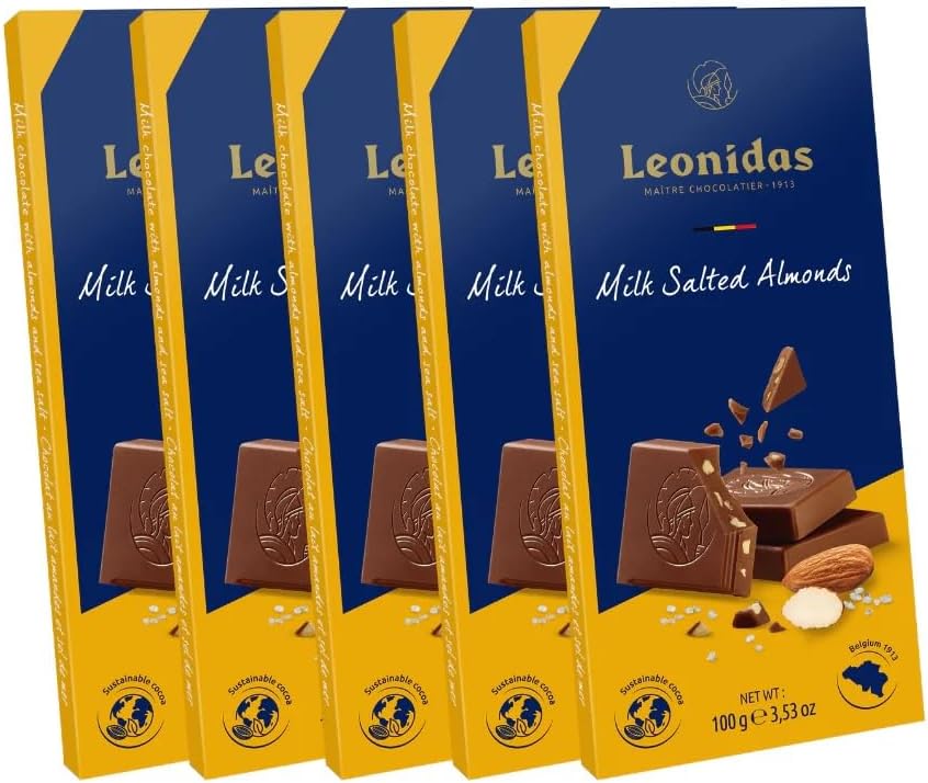 Leonidas Набор бельгийского шоколада Milk Salted Almonds Fresh Belgian Chocolate Bars 6x100г