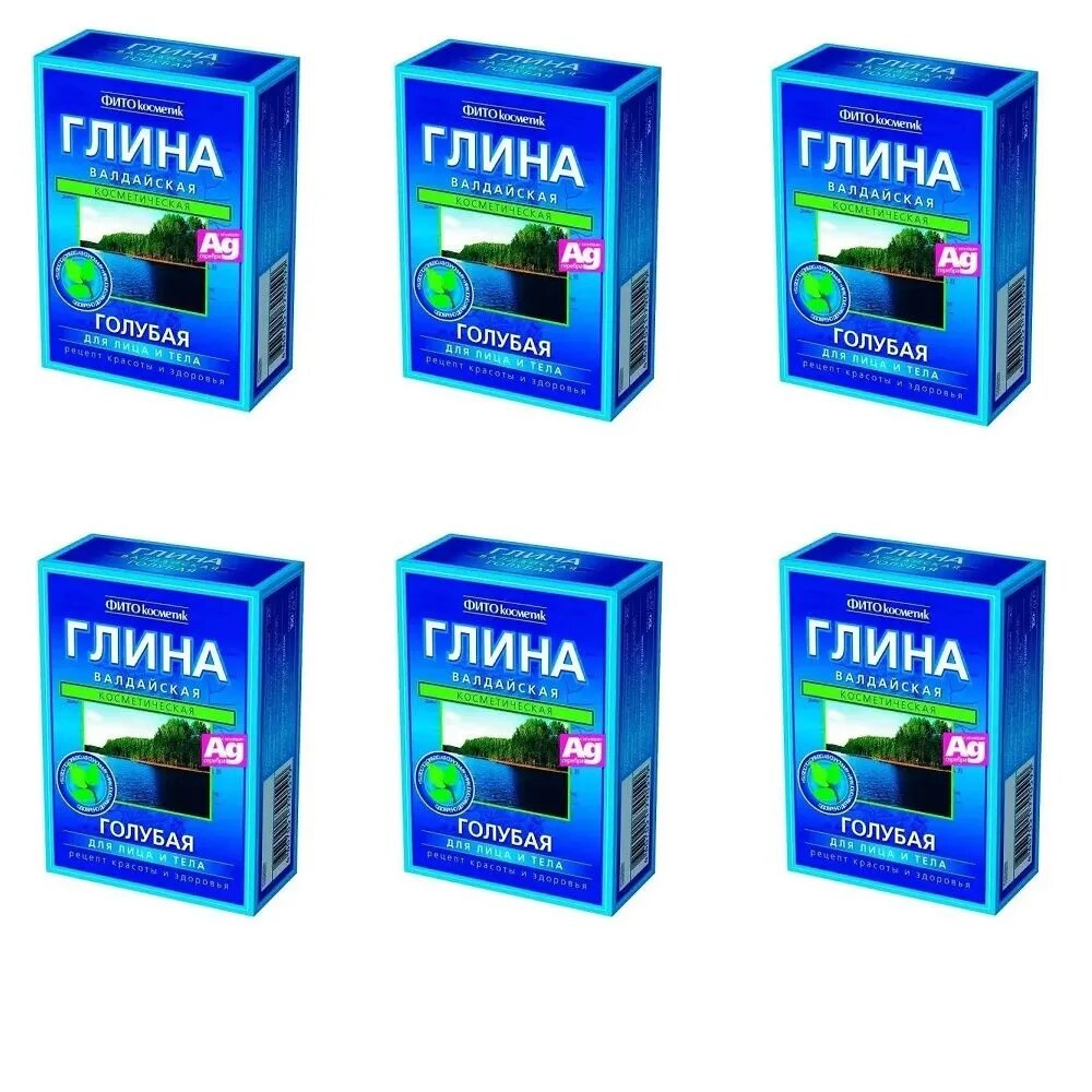 Глина сухая голубая Валдайская, 100г, Фитокосметик, 6шт