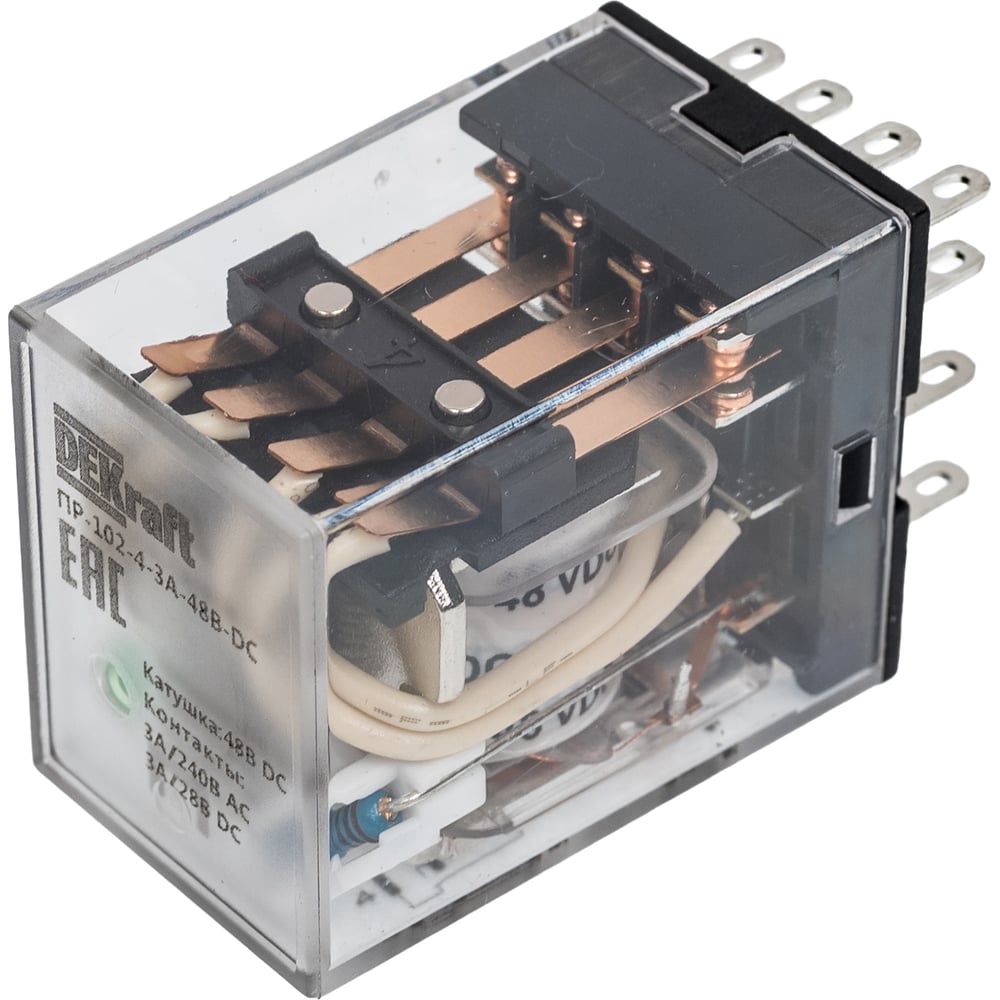 Промежуточное реле Dekraft ПР-102, 4 конт, LED, 3 А, 48 В, тип DC 23808DEK
