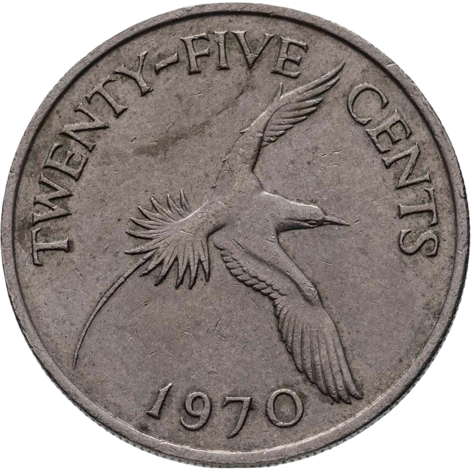 Бермуды 25 центов cents 1970, Мельхиор медь-никель, в сохранности VF-XF