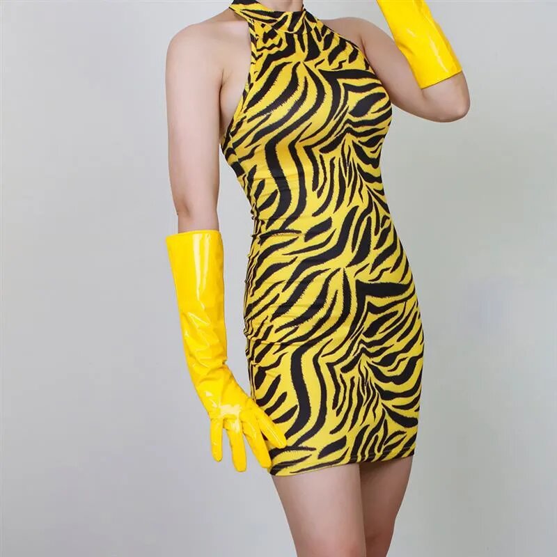 Женские латексные перчатки из лакированной кожи, длиной 40 см Желтый, shine yellow