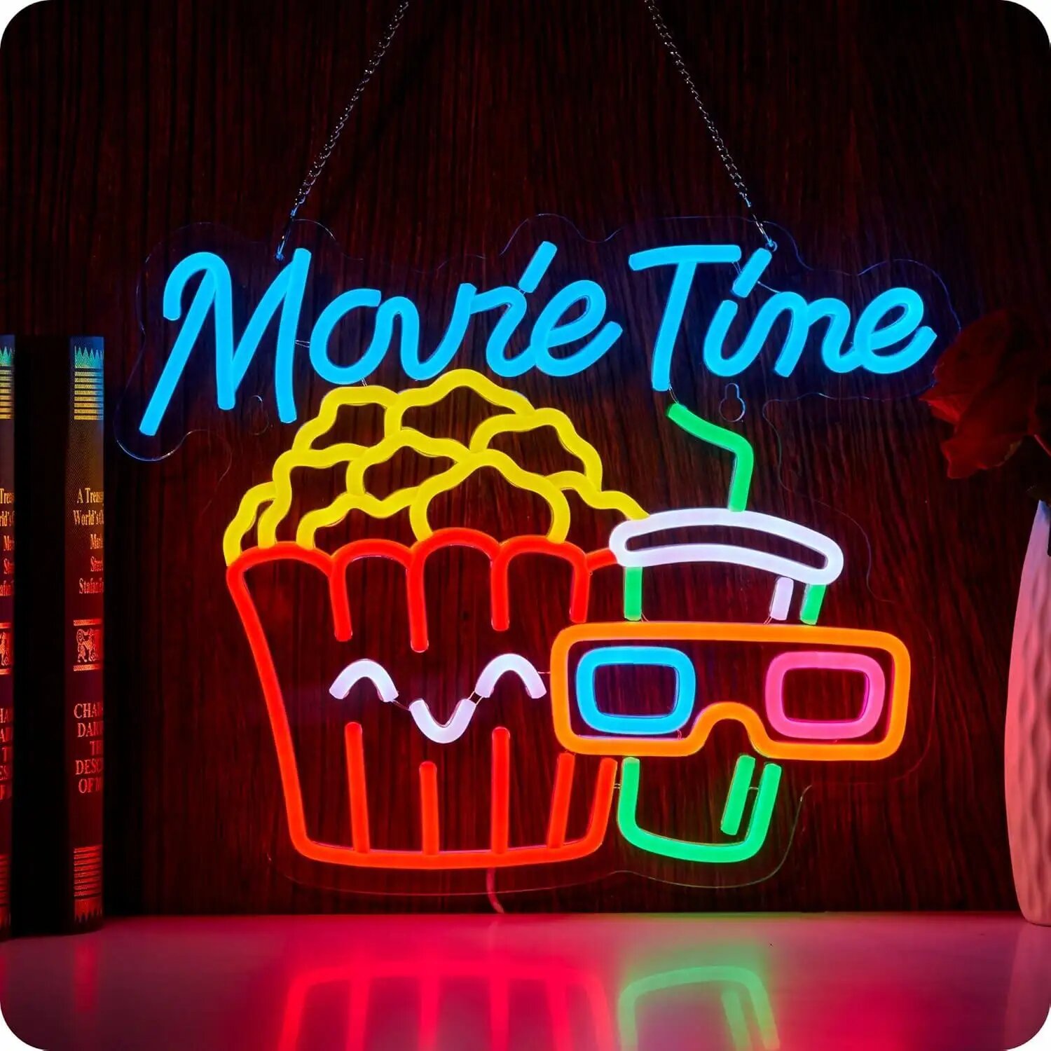 39.3x30cm Неоновая вывеска Movie Time попкорн 3D очки, светодиодный неон USB, настенная световая подсветка, декор домашнего кинотеатра и гостиной, подарок киноману на день рождения и Новый год