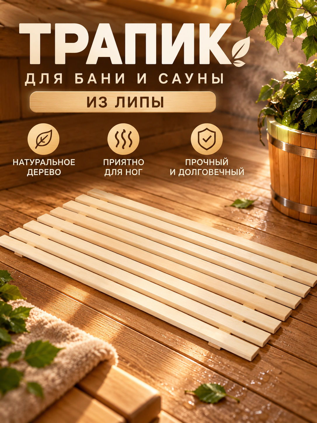 Слань (трапик) Добропаровъ, из липы, сорт А, размер 100 х 50 см