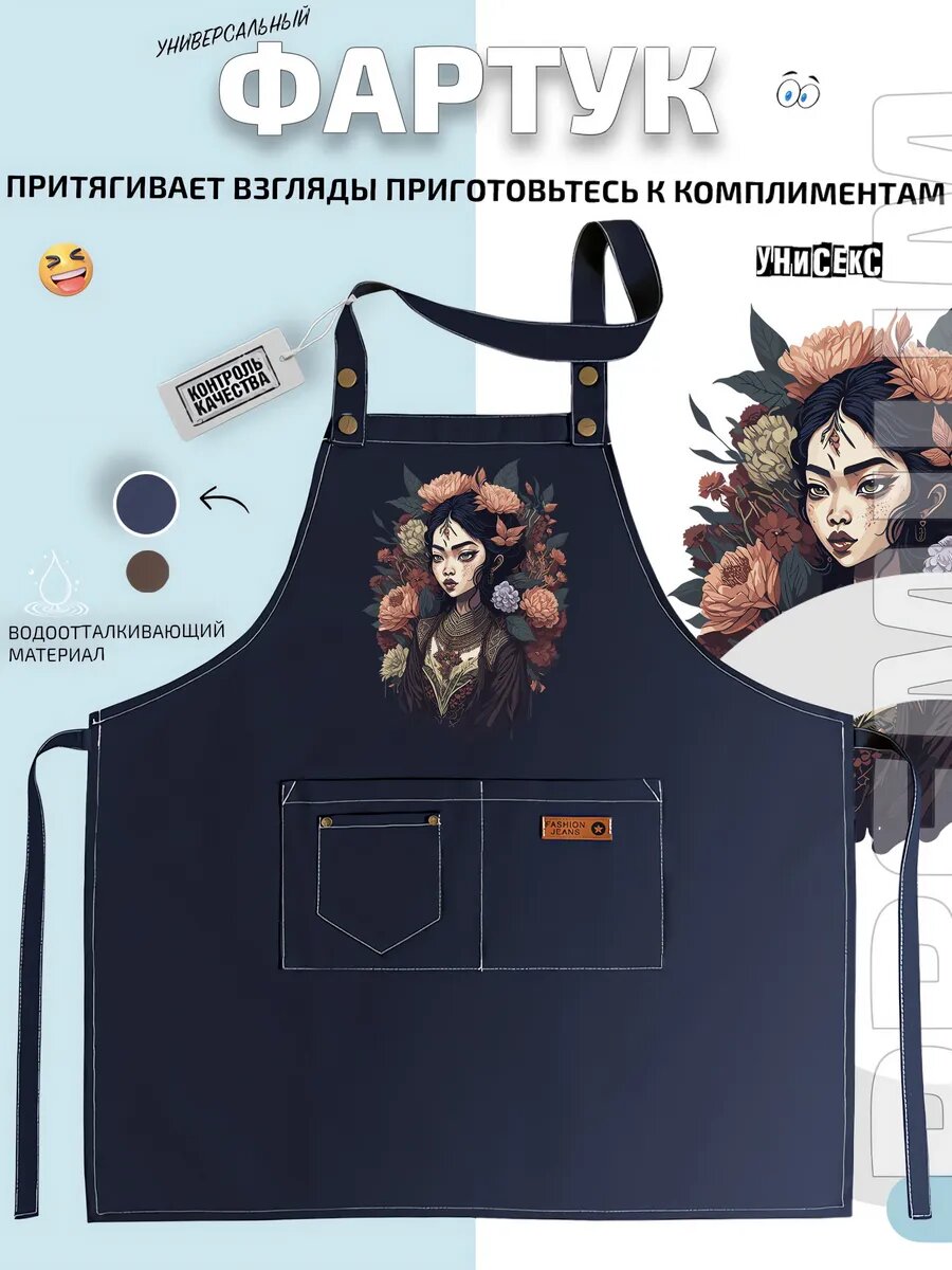 Фартук Акира Akira аниме девушка с цветами и украшениями кухонный с принтом универсальный