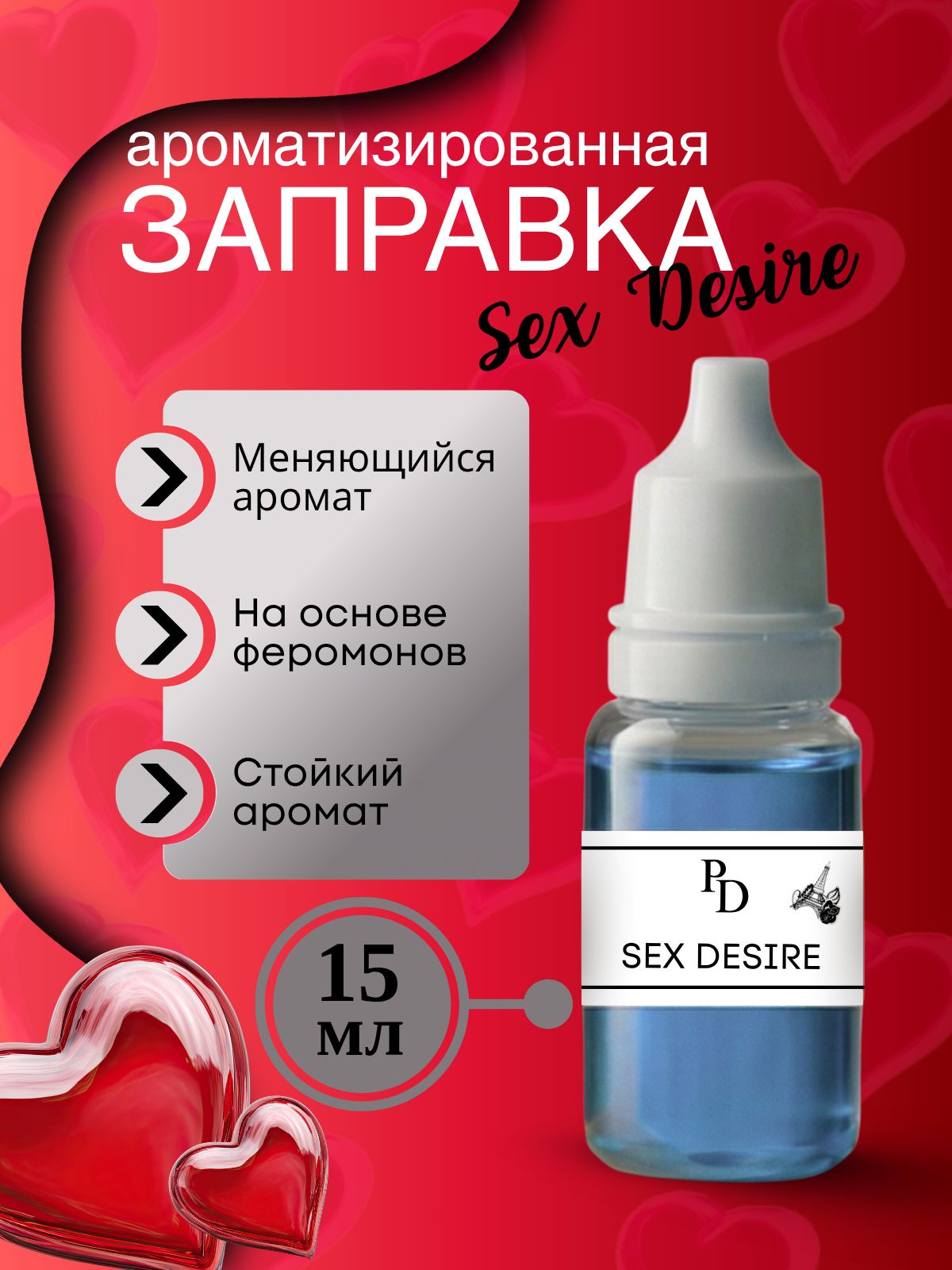 Пропитка ароматизатора, ароматизатор для автомобиля, автопарфюм, заправка для автомобильного войлочного ароматизатора, аромамасло SEX DESIRE 15 мл
