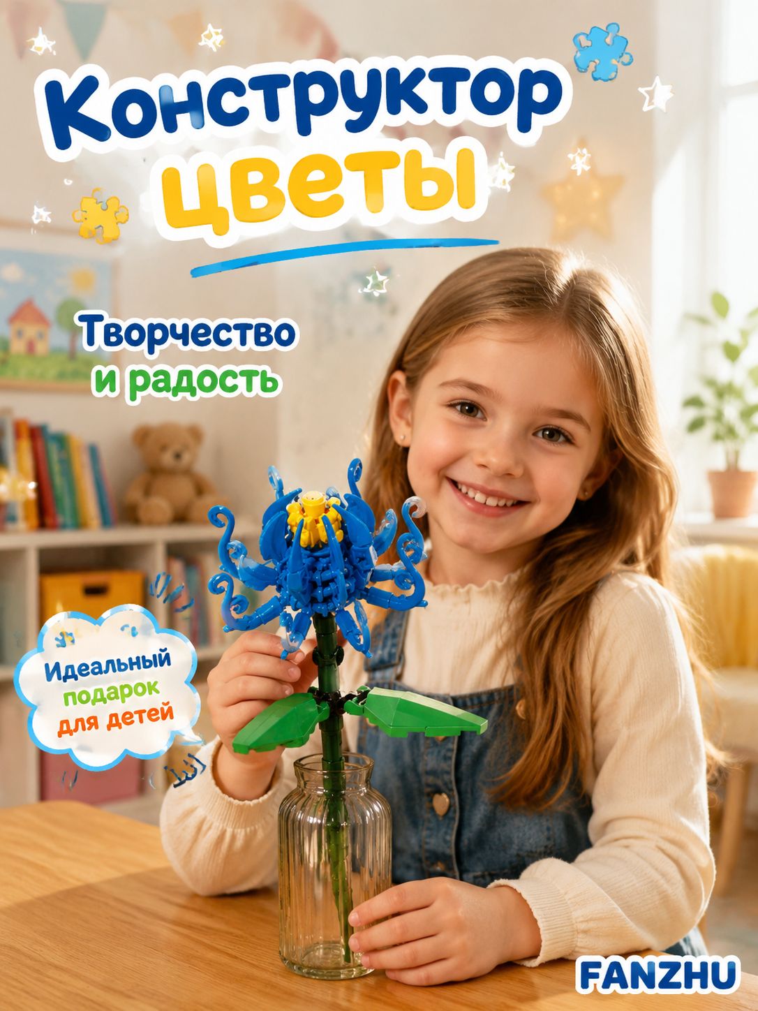 Конструктор цветы, 72деталей (3D цветы, совместим с lego сreator, лего совместимый, подарок для девочек)