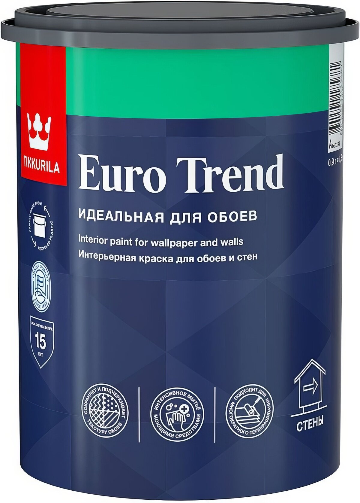 Краска для обоев и стен Tikkurila/Tikkivala Euro Trend матовая база А 0,9 л