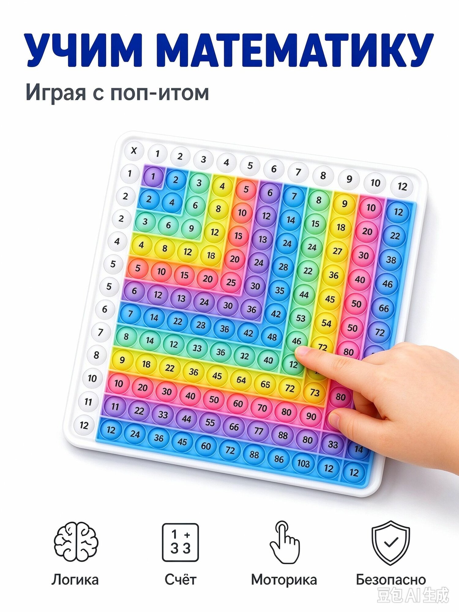 Обучающая игрушка попит Таблица умножения 1212, двусторонний коврик-поп ит для изучения математики, сложение и умножение 112, антистресс для детей 35 лет, радужный попит, подарок мальчикам и девочкам