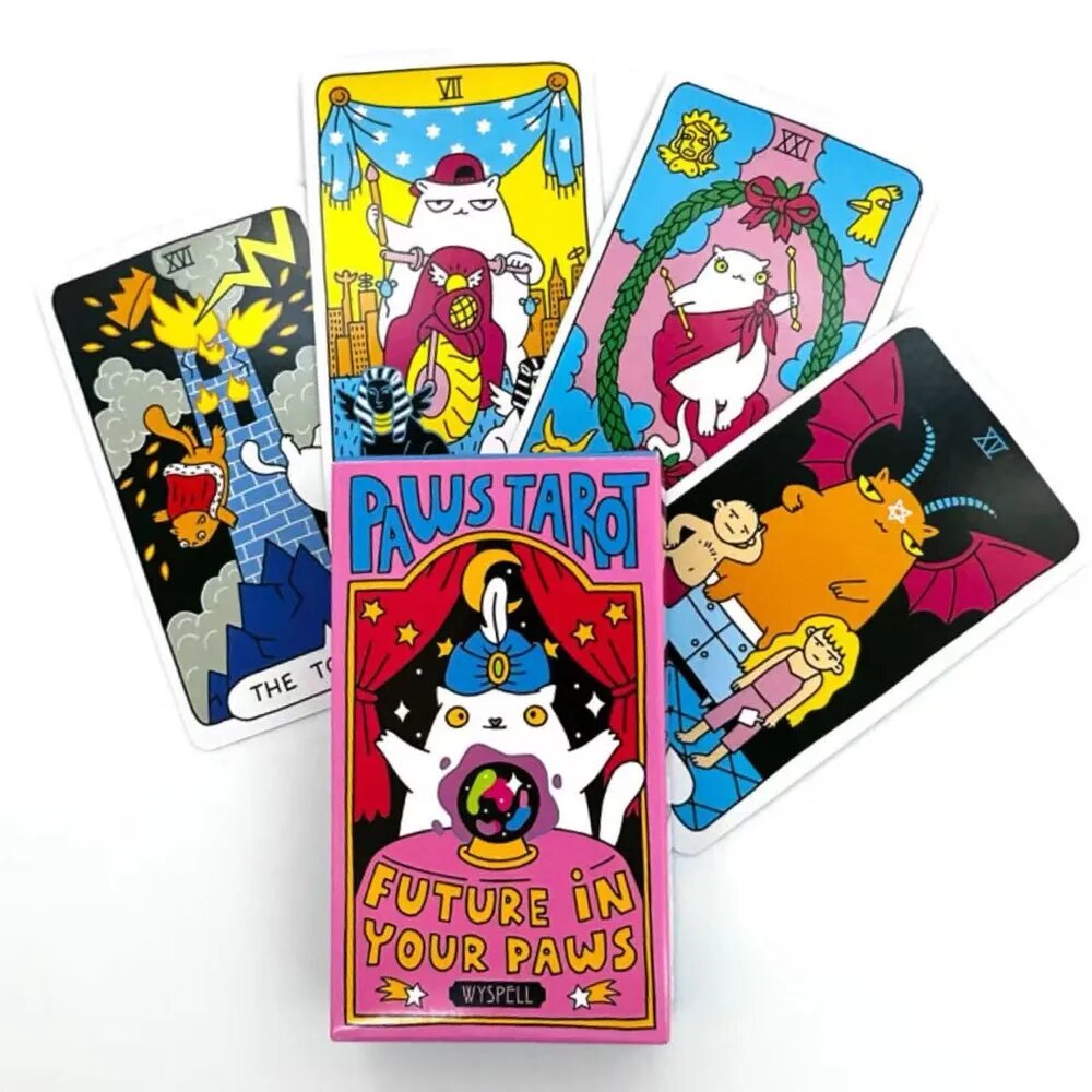 Карты Таро Paws Tarot Лапы, 78 шт, розовые, тематика кошки, английский язык