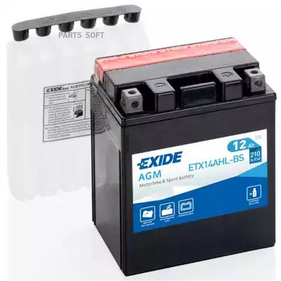 Аккумулятор мото от официального дистрибьютора, EXIDE, артикул ETX14AHLBS