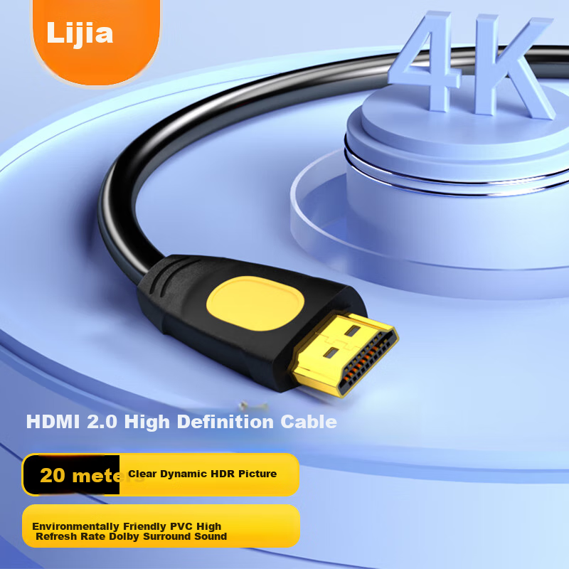 LIJIA HDMI 2.0 4K Ultra HD видео кабель 20 м желтый для ТВ проектора монитора компьютера и тюнера Версия：20
