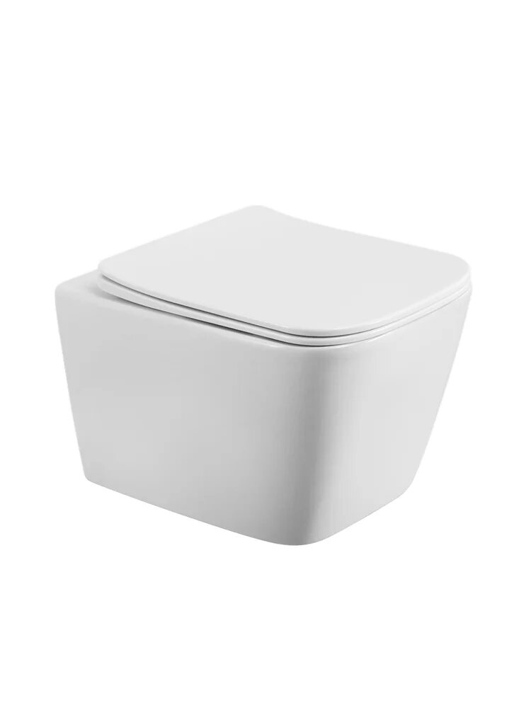 Унитаз подвесной BelBagno Крафт (Kraft) BB7106CH-TOR/SC с микролифтом, безободковый, без бачка, антивсплеск, фарфоровый, белый, глянцевый, прямоугольный, сиденье для унитаза в комплекте