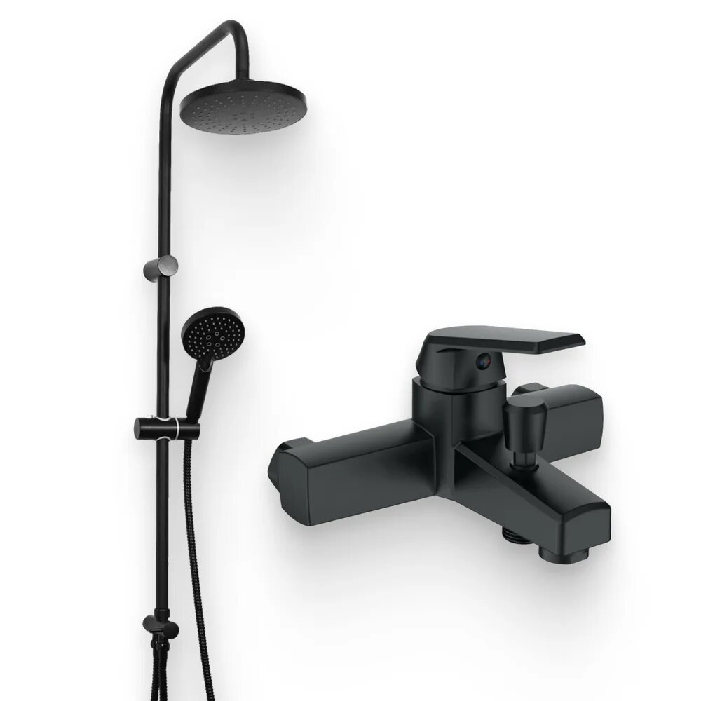Душевой комплект Смеситель Orange OneLife P02-100b матовый черный / Стойка O-Shower OW02b