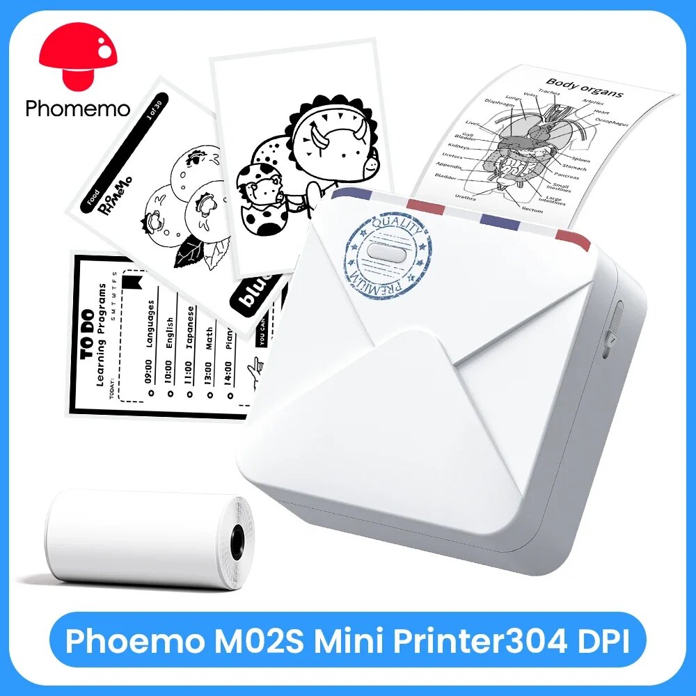 Phomemo M02S Mini Printer 304 DPI, Белый