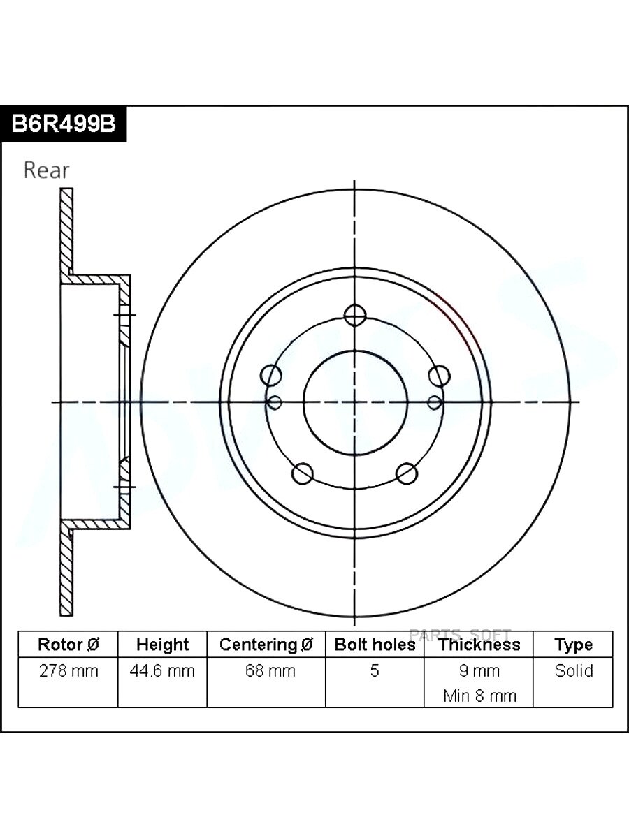 ADVICS B6R499B Диск тормозной зад. ADVICS арт. продавца ADVICSB6R499B