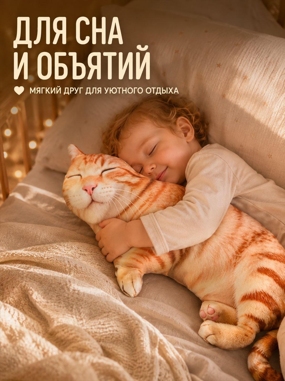 Реалистичная подушка-рыжик 60 см, мягкая плюшевая игрушка рыжий кот для сна, дивана и подарка.