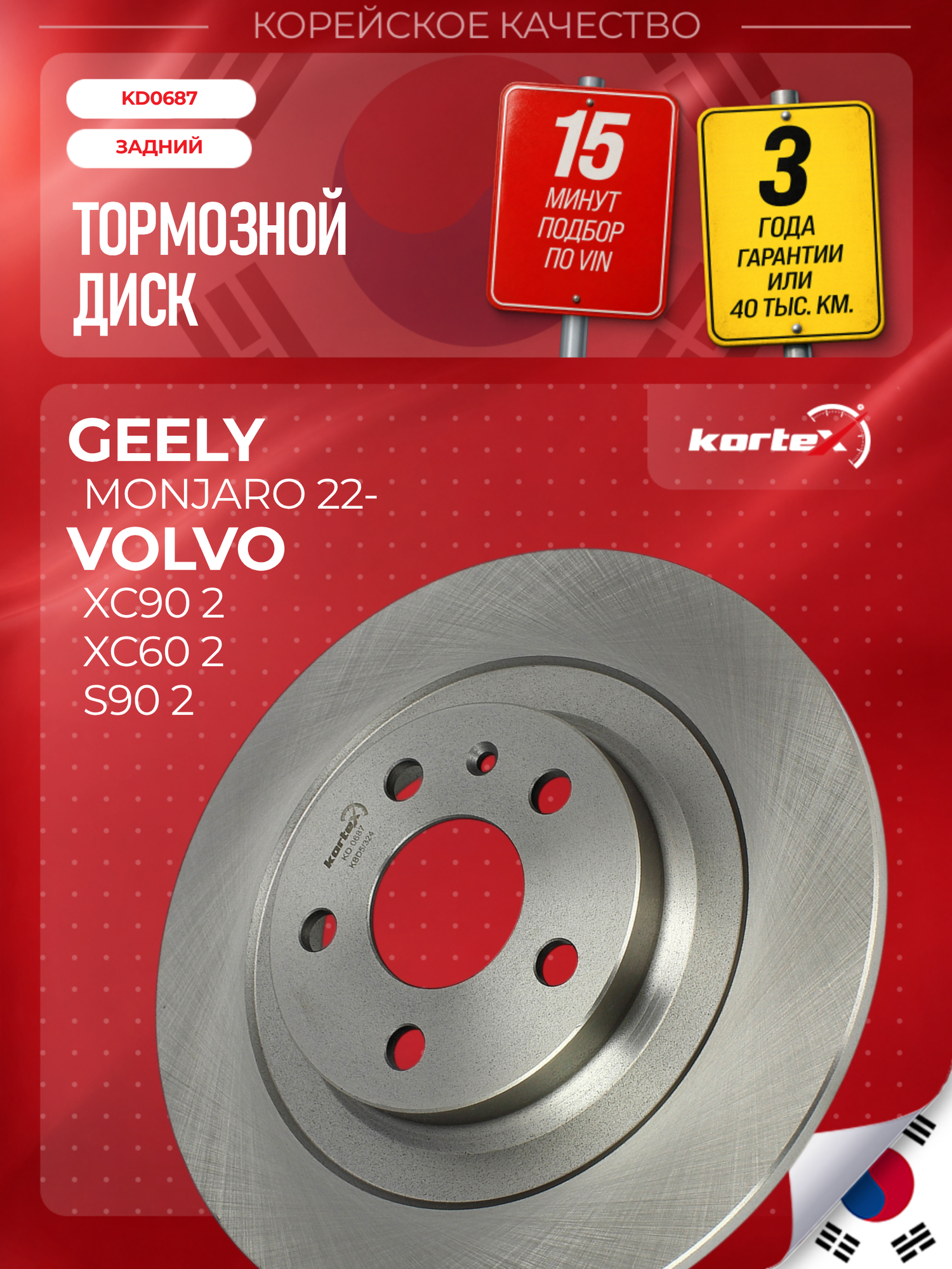 Диск тормозной Kortex для GEELY MONJARO задний (d 302mm)