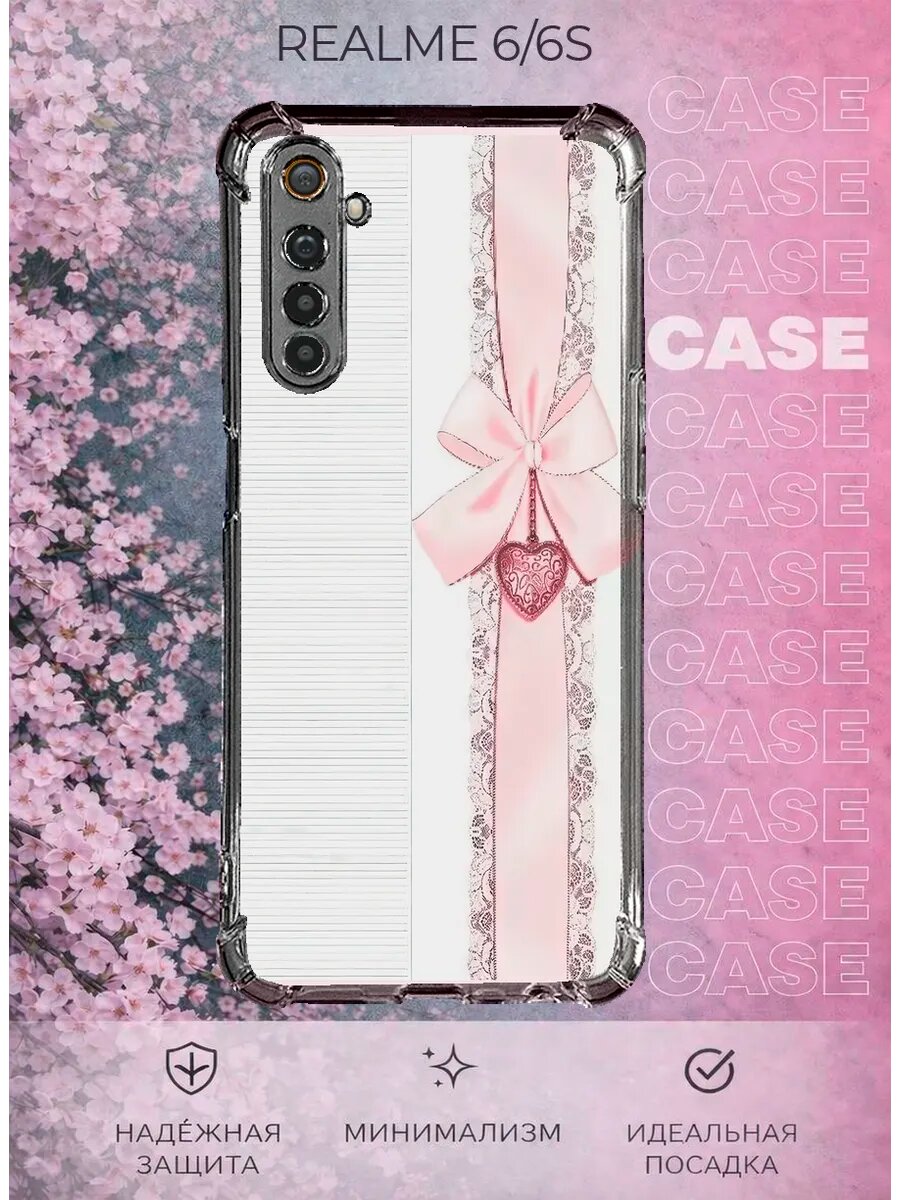 Чехол на Realme 6 с принтом Розовый бантик минимализм
