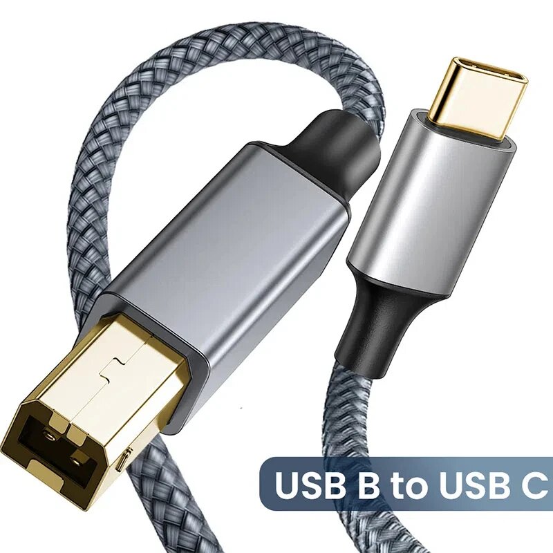 Кабель USB B - USB C для принтера, кабель Type C с нейлоновой оплеткой для цифровых пианино Yamaha, Casio и DJ-контроллеров.