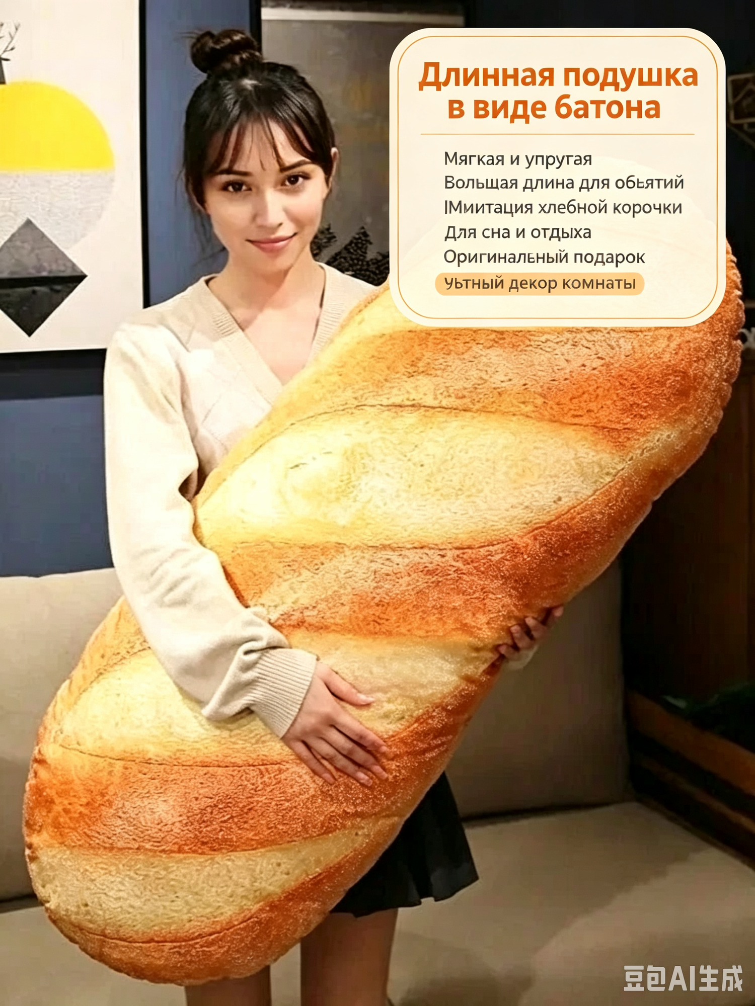 Мягкие игрушки Мягкая подушка в виде хлеба: уютный аксессуар для дома и авто