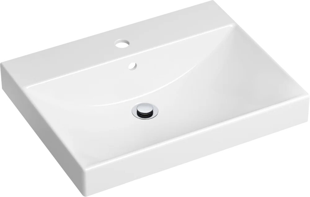 Раковина встраиваемая сверху Lavinia Boho Bathroom Sink 21520888 полувстраиваемая, фарфоровая, раковина для ванной, белая, глянцевая, прямоугольная, со встроенным сливом-переливом, с донным клапаном
