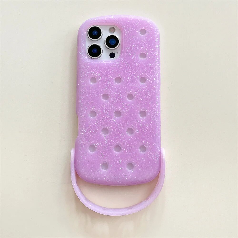 Для Crocs Charms DIY ремешок-держатель для телефона Чехол Айфон 16 Про, Фиолетовый, Glitter Purple