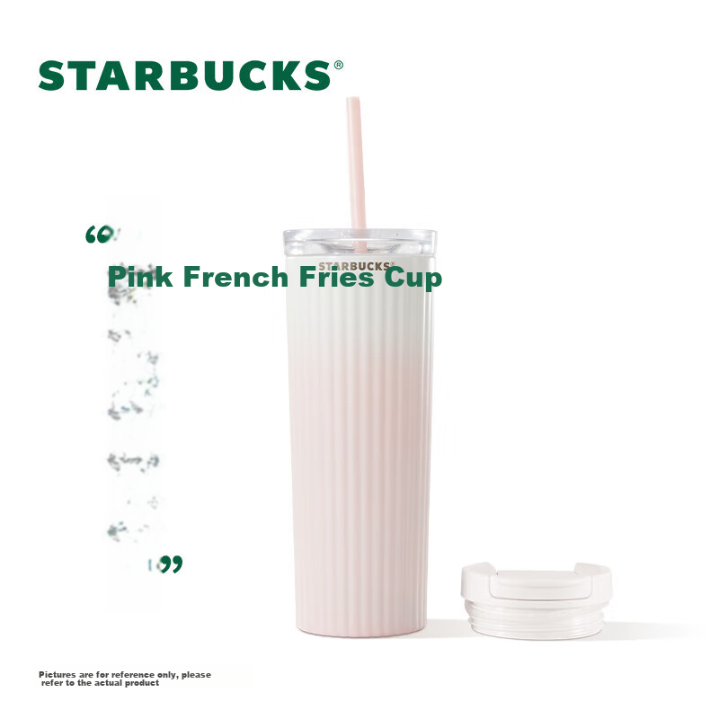 Стакан-чашка Starbucks Pink Fries из нержавеющей стали 473 мл с трубочкой для чая и воды подарок на День женщины