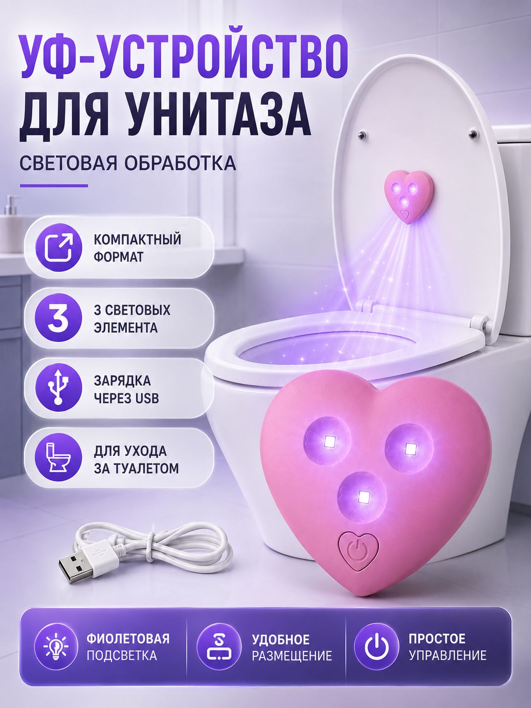 Стерилизатор ультрафиолетовый для унитаза с датчиком движения УФ лампа для унитаза и туалета, ультрафиолет, дезинфекция и удаление запахов