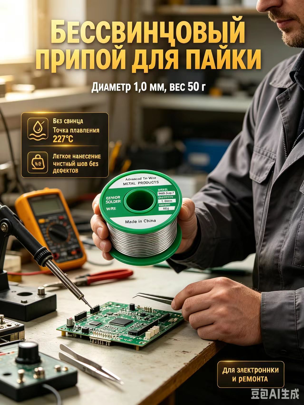 Припой для пайки бессвинцовый с флюсом Sn99.3Cu0.7 d1.0 mm 50 g