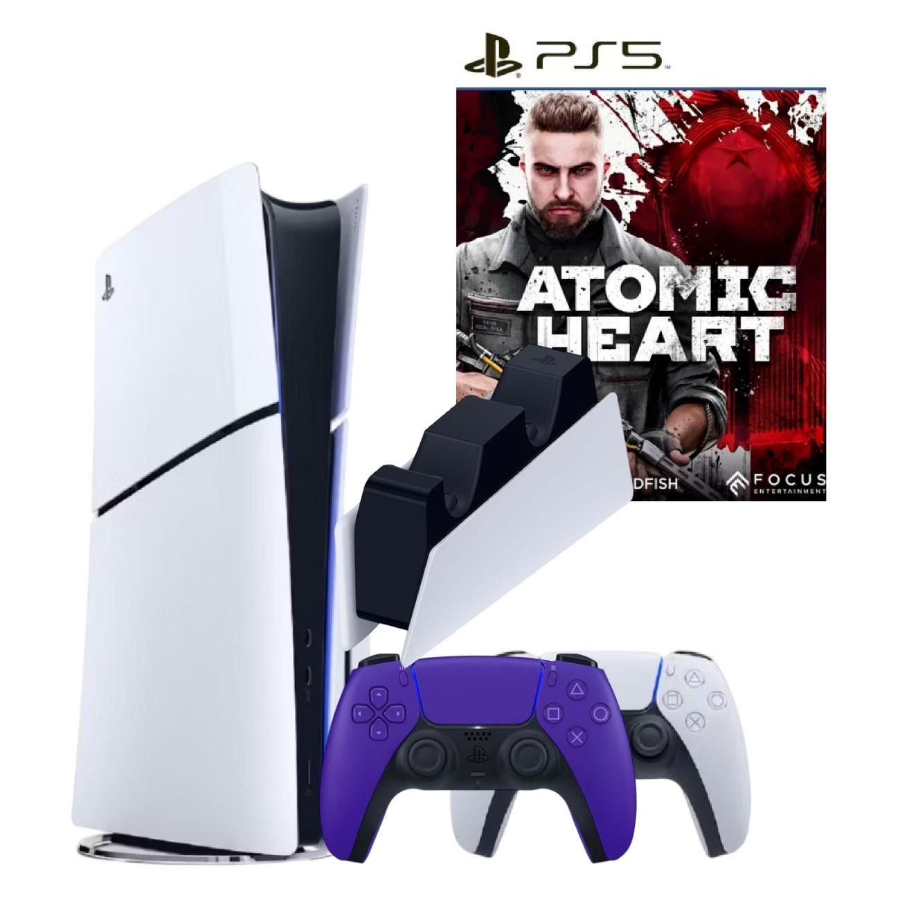 Игровая приставка PlayStation 5 Slim Disk + Atomic Heart+Dualsense Charging Station+DualSense PS5 Purple