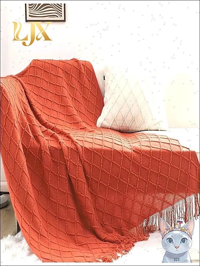 Плед 130x170 см акрил вязаный абстракция коралловый