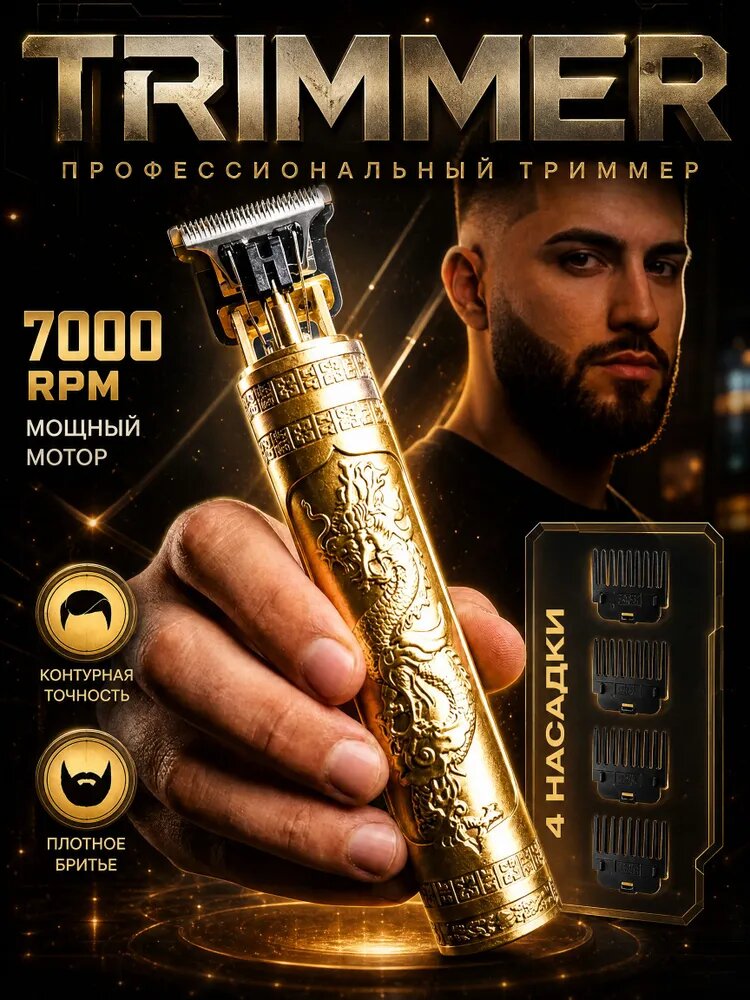 Триммер для бороды и усов Эксклюзивный триммер для волос, бороды и окантовки, кол-во насадок 4