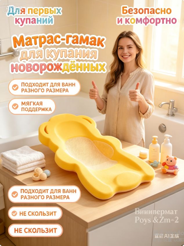 Матрасик для купания новорождённых, мягкая поддержка в ванной, невысокий коврик-гамаk для малышей, безопасность и комфорт при водных процедурах