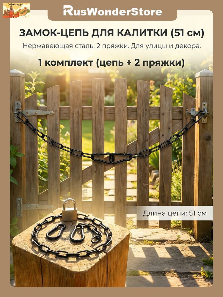 Цепной замок для калитки нержавеющая сталь черный 51см варианты для забора и ворот защита от взлома уличное использование