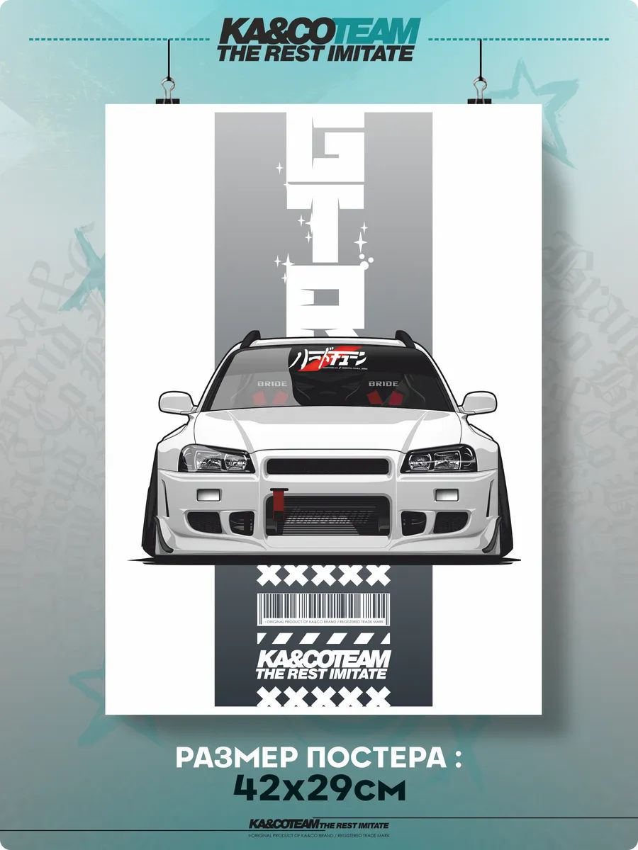 Плакат на стену постер интерьерный JDM Nissan GT R