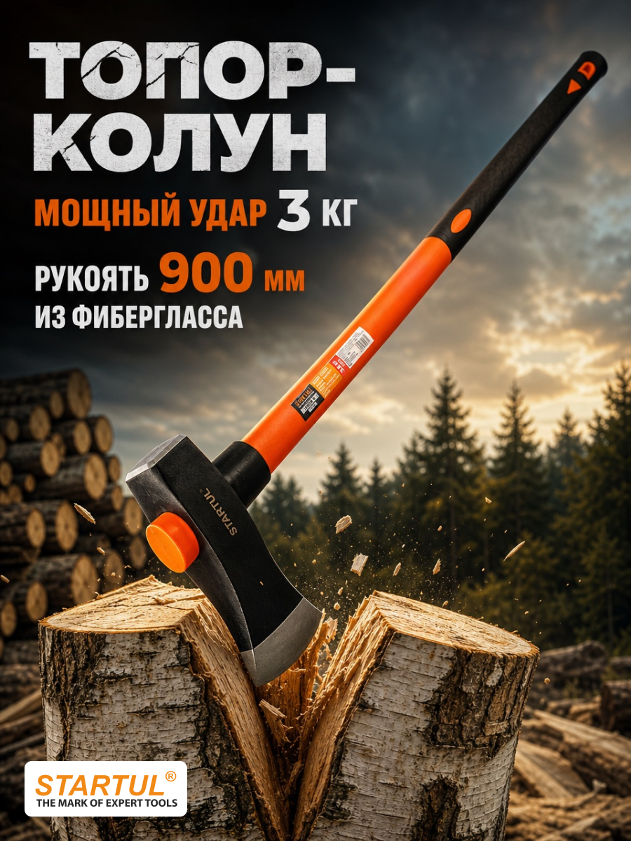 Топор колун для дров 2,7 кг фиберглассовое топорище STARTUL Master (ST2026-27)