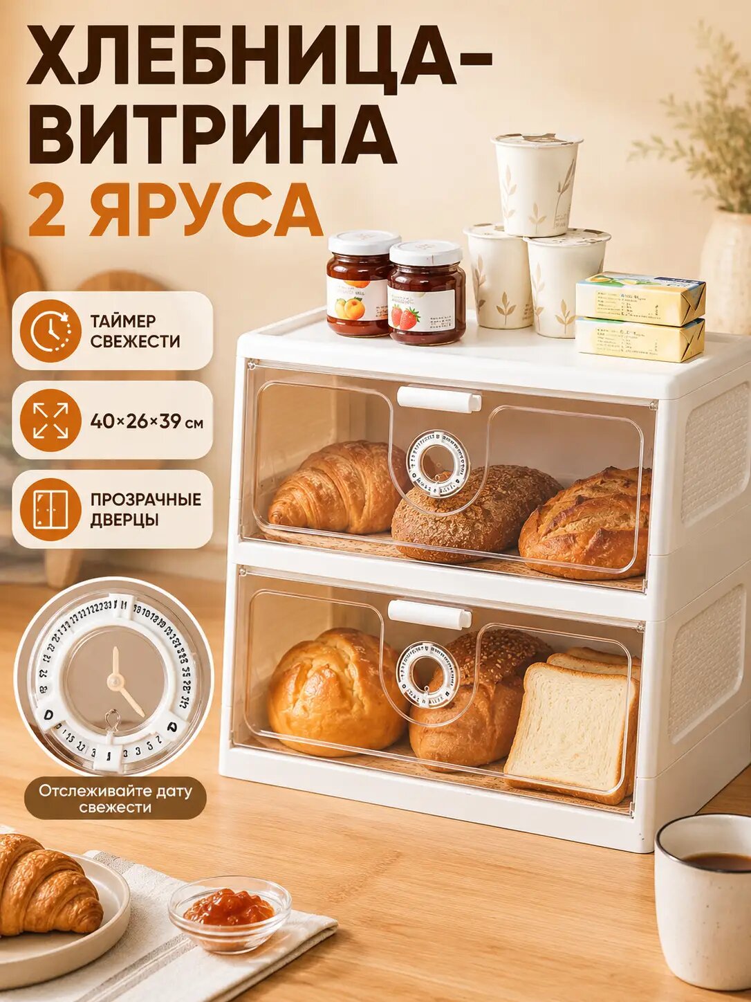 Хлебница умная 39 см высотой, 4026, двухъярусная, с таймером