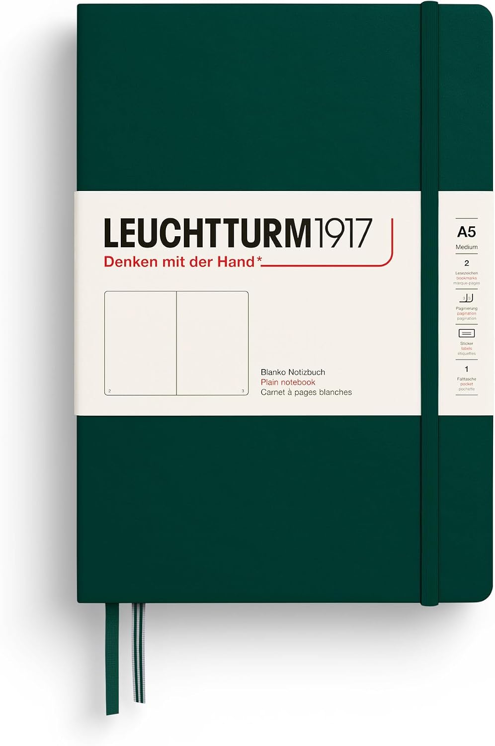 Блокнот Leuchtturm1917, средний, простой, цвет Forest Green