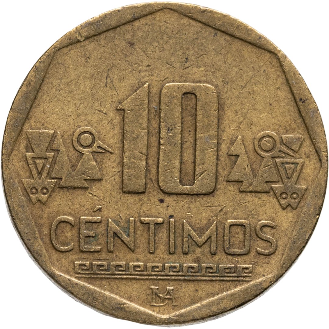 Перу 10 сентимо centimos 2012, Латунь, в сохранности XF