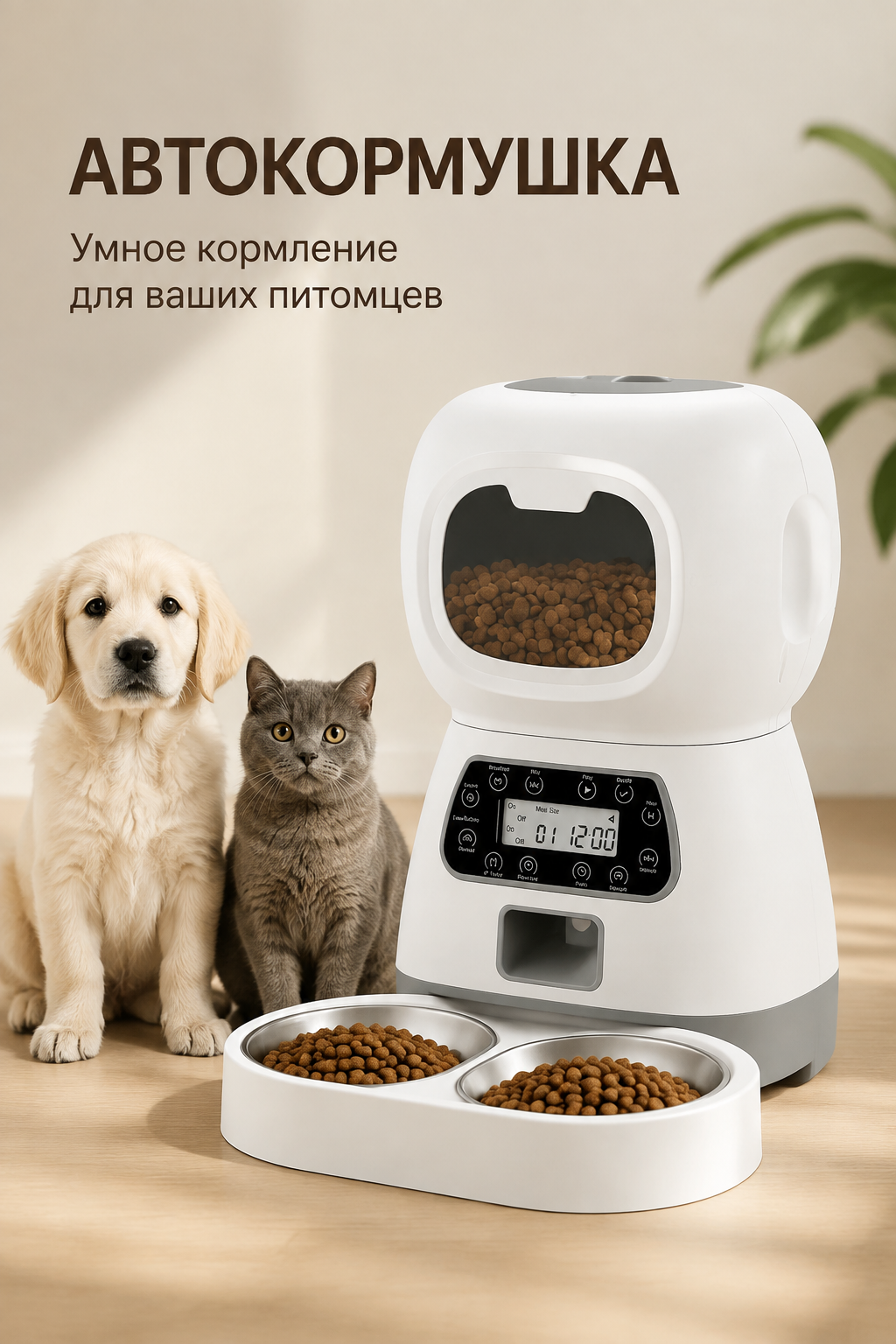 Автокормушка для сухого корма с Wi‑Fi, управлением со смартфона и голосовыми сообщениями, 3,5 л