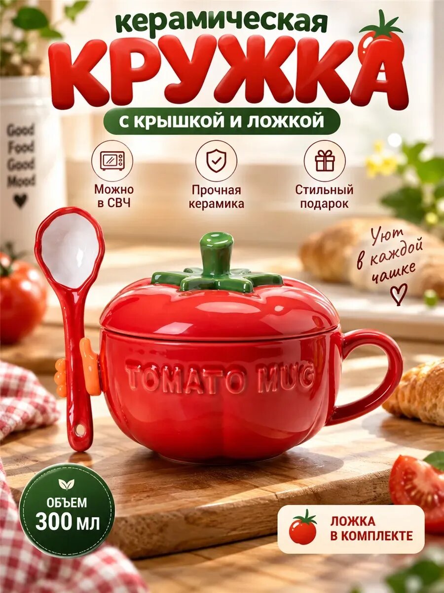 Кружка тыква керамическая с крышкой и ложкой